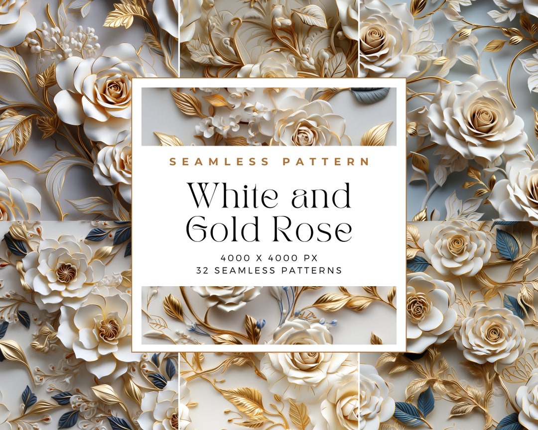 3D White and Gold Roses Floral SEAMLESS Patterns - 3D White and Gold ...