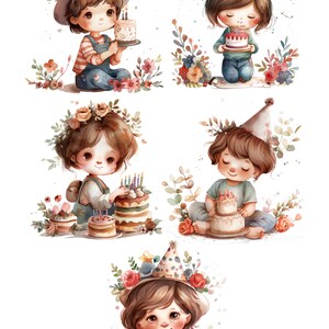 Cute Birthday Boy, Birthday Party Clipart Bundle, Happy Birthday PNG ...