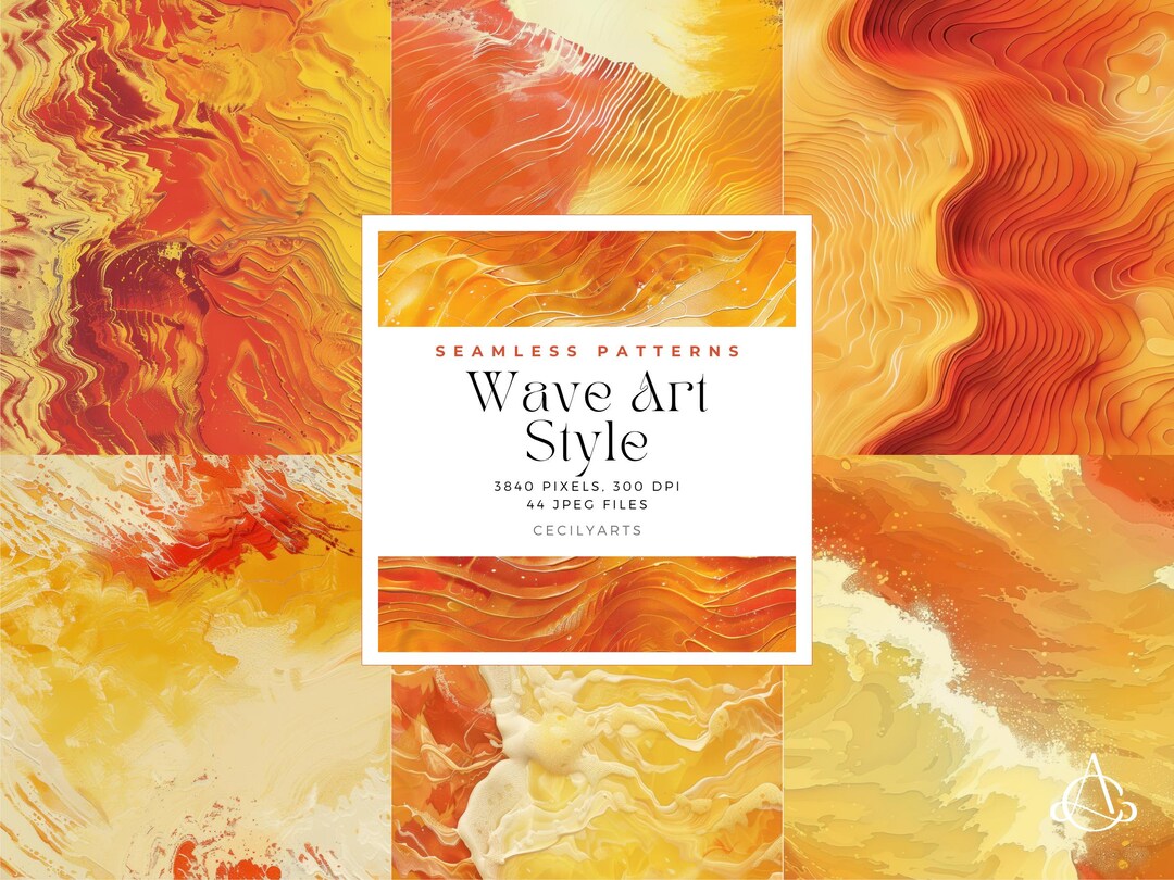 Wave Art Seamless Patterns: Ocean Water Background Tiles (digital ...