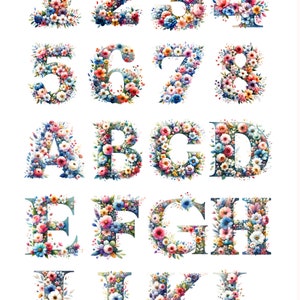 Watercolor Flower Alphabet and Numbers Cliparts, Alphabet PNG, Floral ...