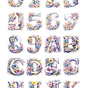 Colored Pencil Pastel Flower Alphabet and Numbers Cliparts, Alphabet ...