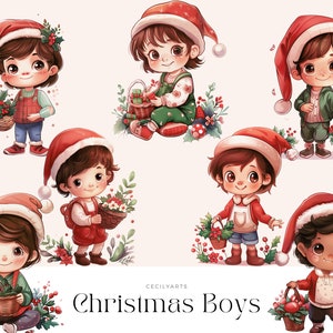 Christmas Boys Cliparts, Christmas Little Boy Watercolor Clipart Bundle ...