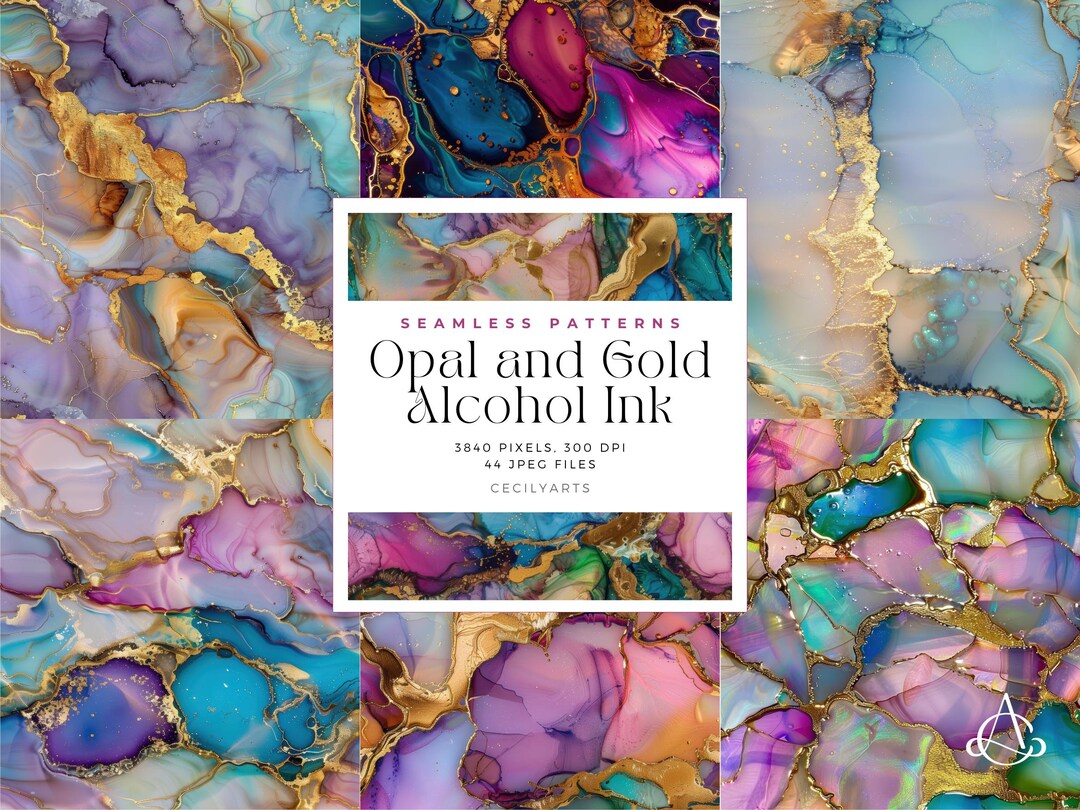 Opal and Gold Alcohol Ink Seamless Patterns, Seamless White Seamless ...