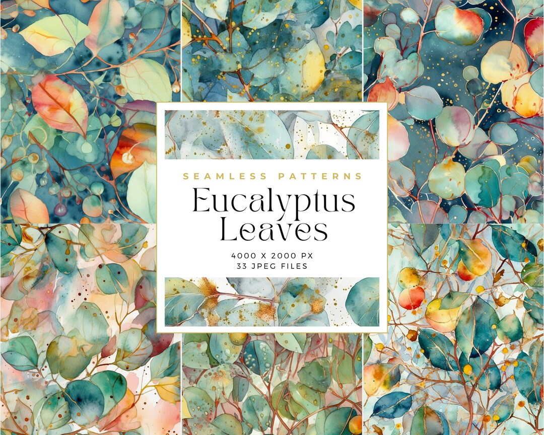 Watercolor Eucalyptus Digital Papers, Eucalyptus Seamless Patterns ...