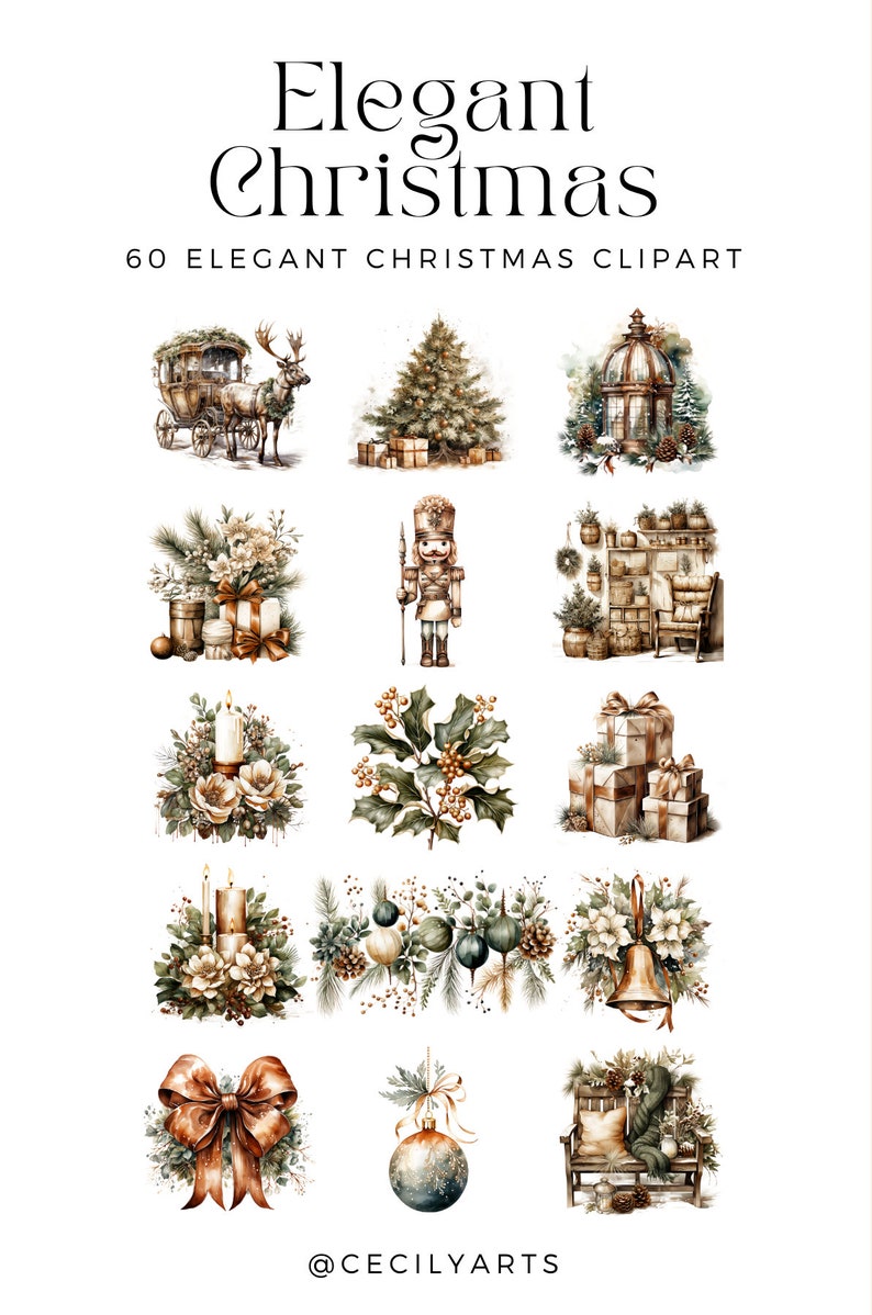 Elegant Christmas PNG, Christmas Bouquets, Watercolor Floral Clipart ...