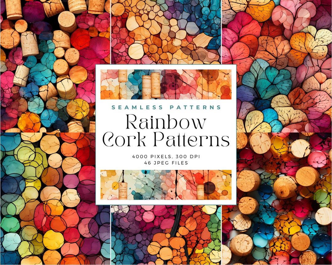 Rainbow Cork Digital Paper, Seamless Damask Patterns, Cork Pattern ...
