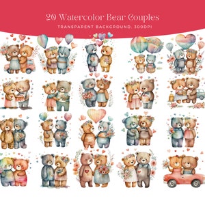 Couple Bears Clipart Valentines Day Love Bears Clipart - Etsy