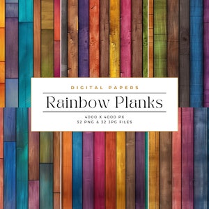 Rainbow Wooden Planks Backgrounds, Wooden Planks Seamless Digital ...