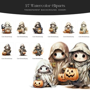 Watercolor Cute Ghost Collection Clipart, Spooky Halloween Ghost ...