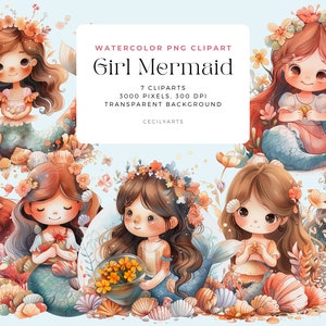 Girl Mermaid Clipart, Digital Download, PNG Files, Girls, Ephemera ...