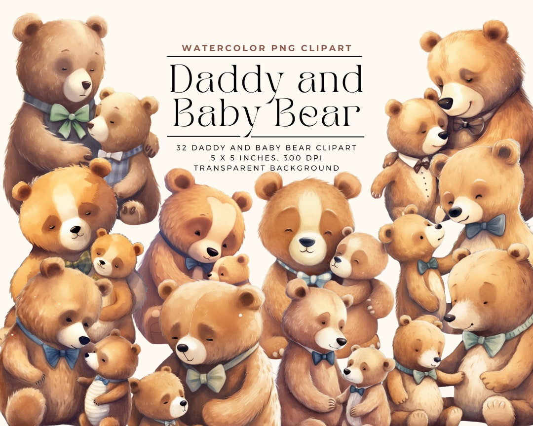 Watercolour PNG Daddy Bear, Father and Son, Bear Watercolor Art Print ...