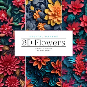 3D Paper Flowers Digital Paper, Floral Clip Art, 3d Flower Patterns ...