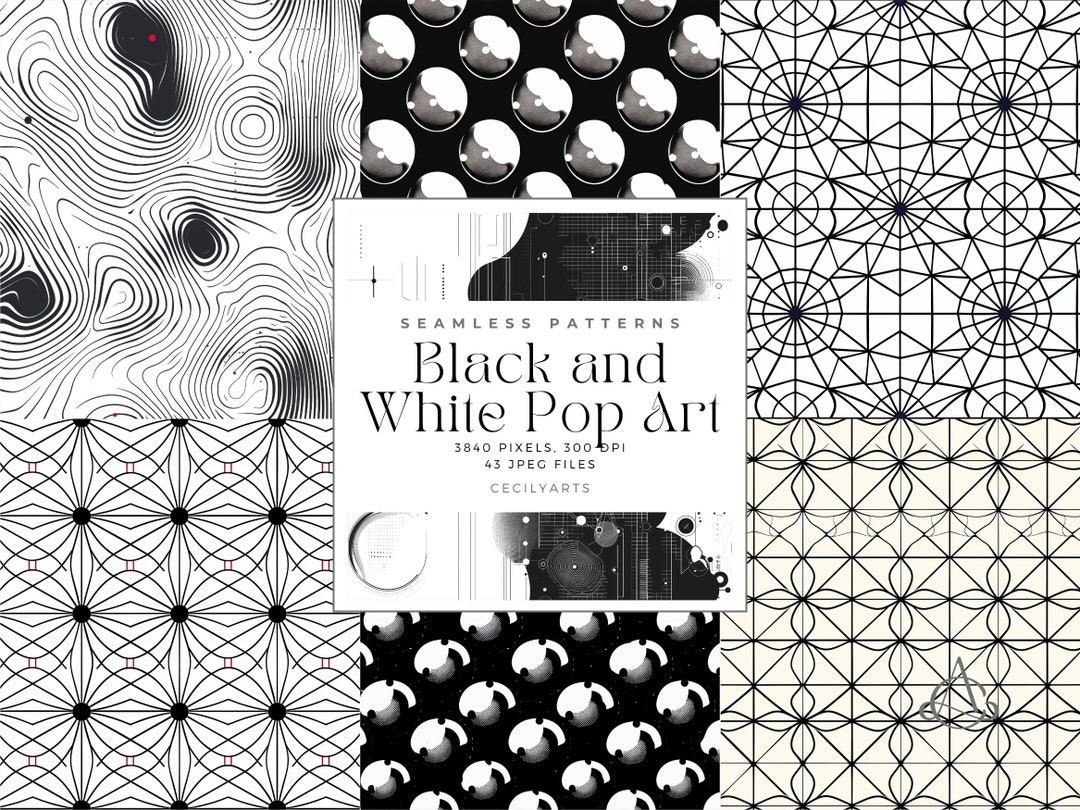 Black and White Pop Art Seamless Patterns, Black & White Pop Art ...