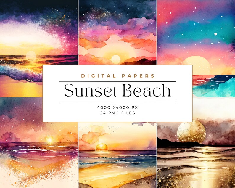 Watercolor Beach Sunsets Background, Watercolor Sunset Background ...
