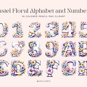 Colored Pencil Pastel Flower Alphabet and Numbers Cliparts, Alphabet ...
