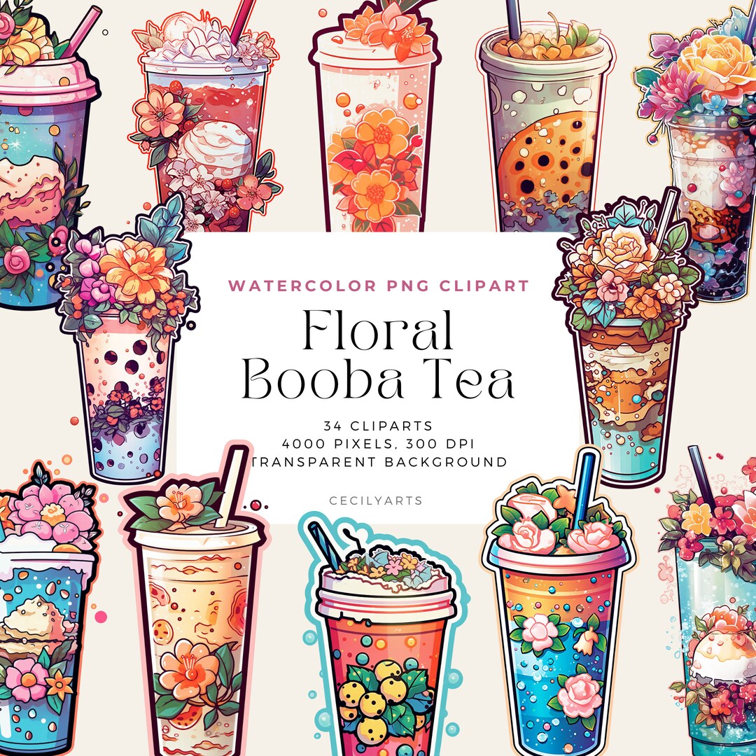 Boba Tea Clipart - Watercolor Boba Tea Clipart, Watercolour Bubble Tea ...
