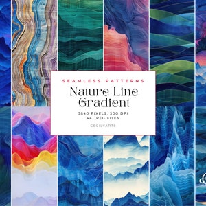 Nature Line Gradient Seamless Patterns, Digital Download JPG, Seamless ...