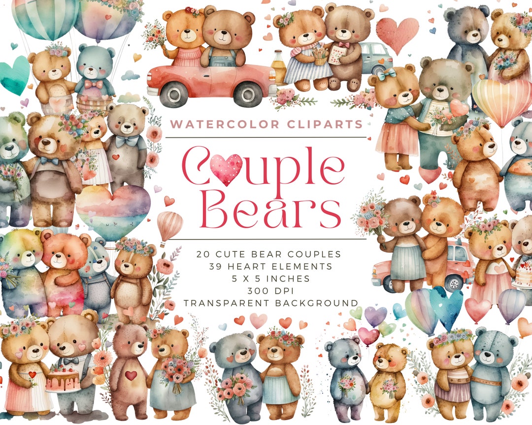 Couple Bears Clipart Valentines Day Love Bears Clipart - Etsy