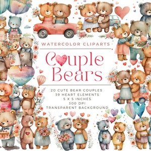Couple Bears Clipart Valentines Day Love Bears Clipart - Etsy