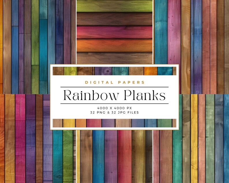 Rainbow Wooden Planks Backgrounds, Wooden Planks Seamless Digital ...