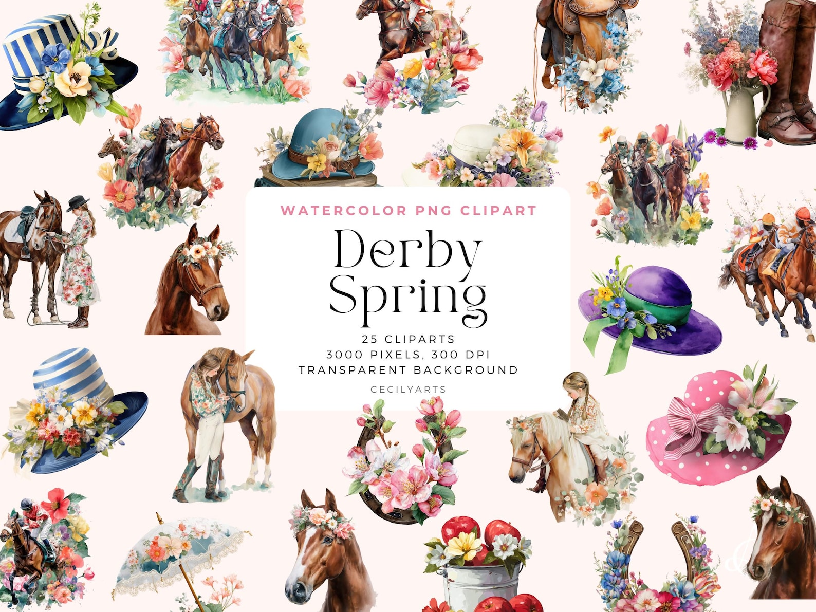 Derby Watercolor Clipart: Spring Racing PNG (digital Download) - Etsy
