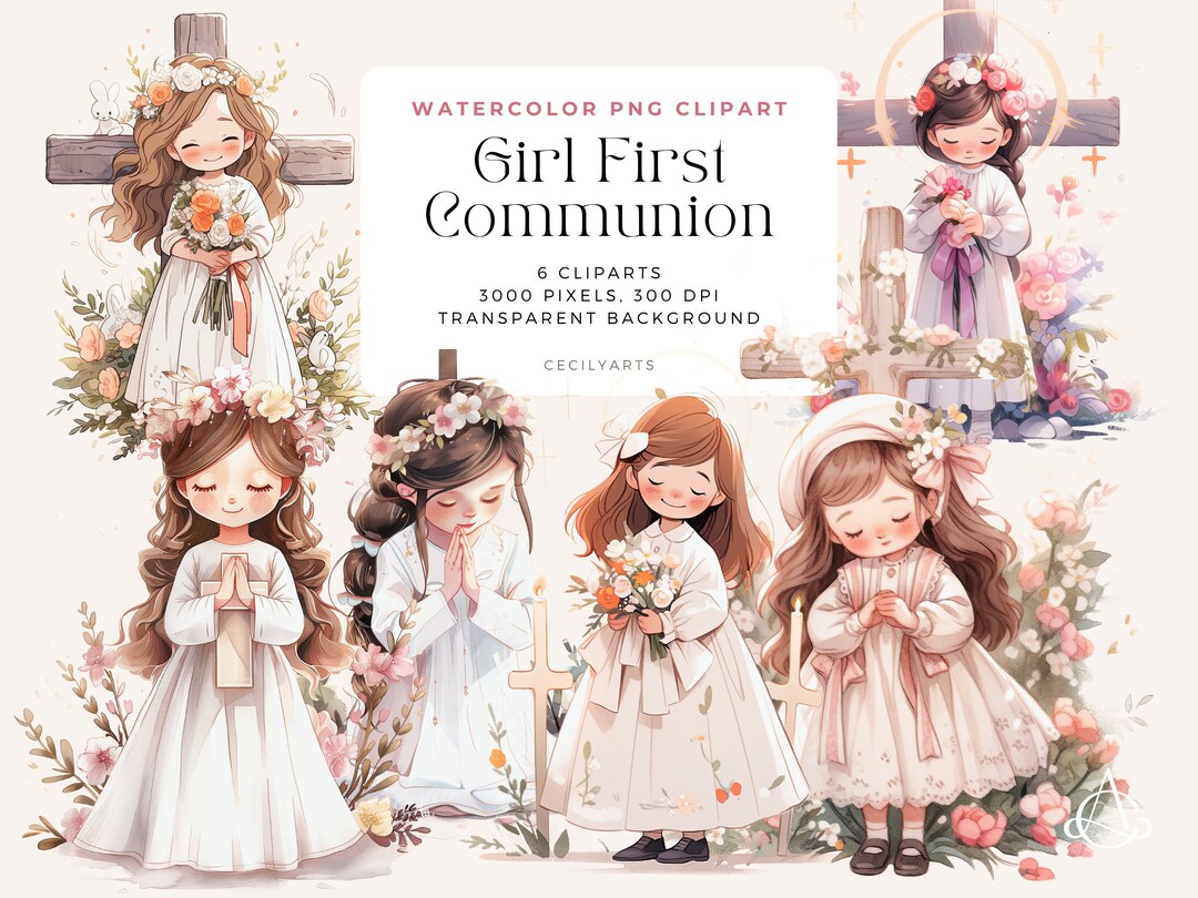Girl First Communion Clipart, Pink Girl Praying,digital Download ...