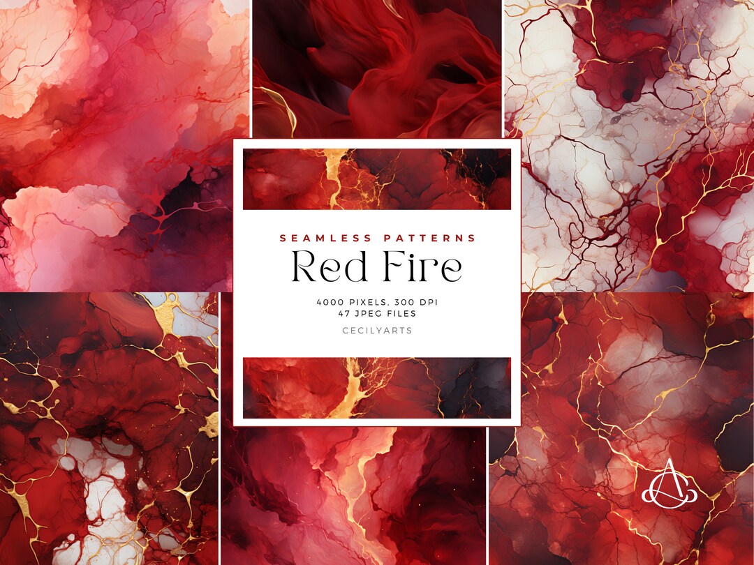 Red Fire Seamless Patterns, Red Alcohol Ink, Digital Paper, Seamless ...