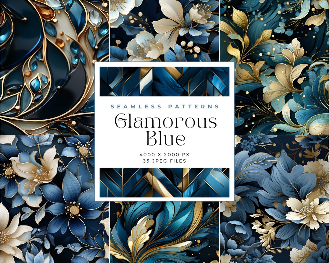 Blue Glamorous Seamless Pattern Digital Paper, Glam Digital Paper ...
