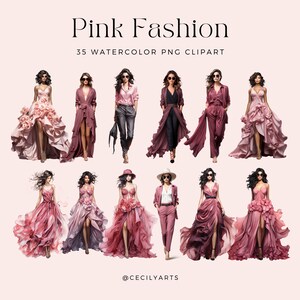 Watercolor Pink Fashion Clipart, Fashion Girl Clipart, Fashion Girls ...