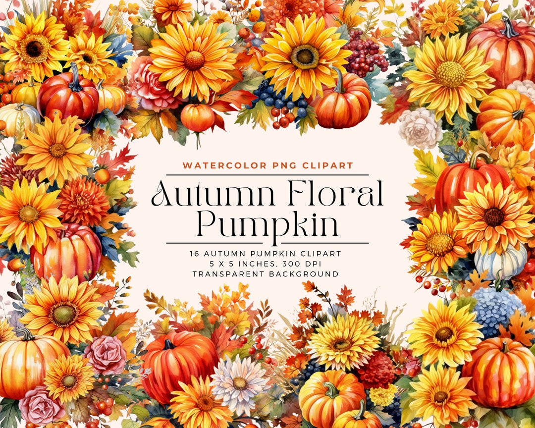 Watercolor Autumn Pumpkin Clipart, Pumpkin Clipart, Autumn Leaves ...