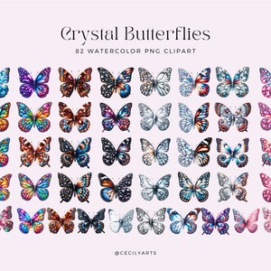 Colorful Crystal Butterflies, Butterfly Clipart PNG, Watercolor ...