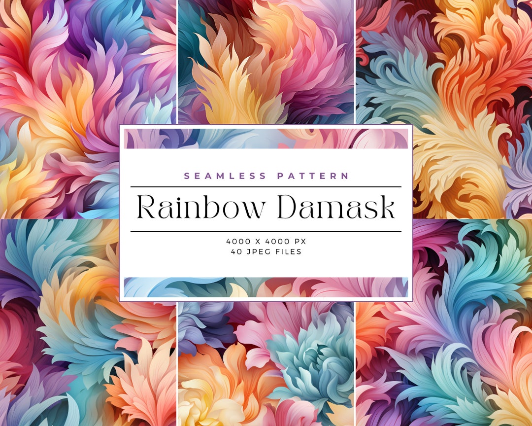 Rainbow Damask Digital Paper, Seamless Damask Patterns, Damask Pattern ...