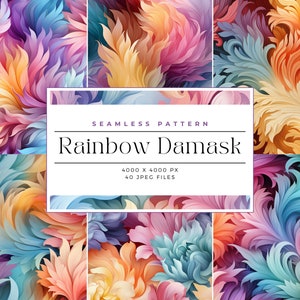 Rainbow Damask Digital Paper, Seamless Damask Patterns, Damask Pattern ...