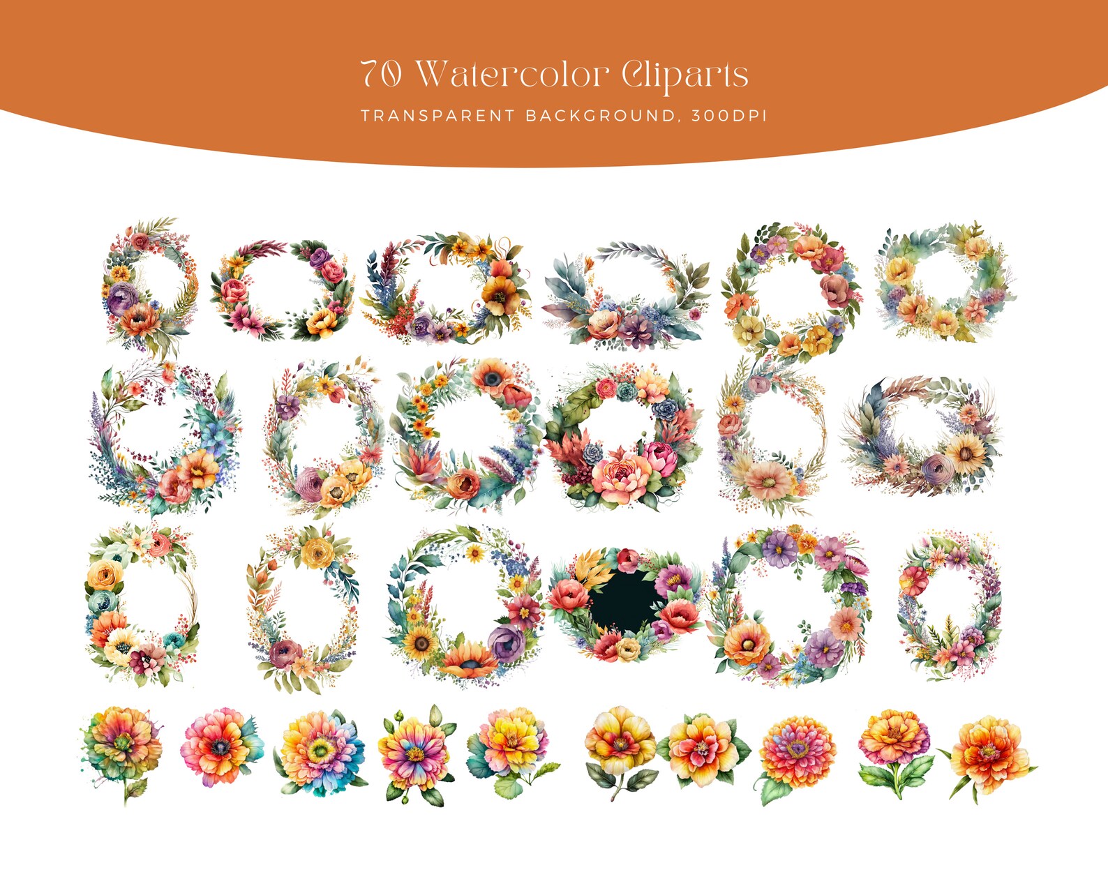 Watercolor Bright Flowers Summer Spring Colorful Floral Wedding ...