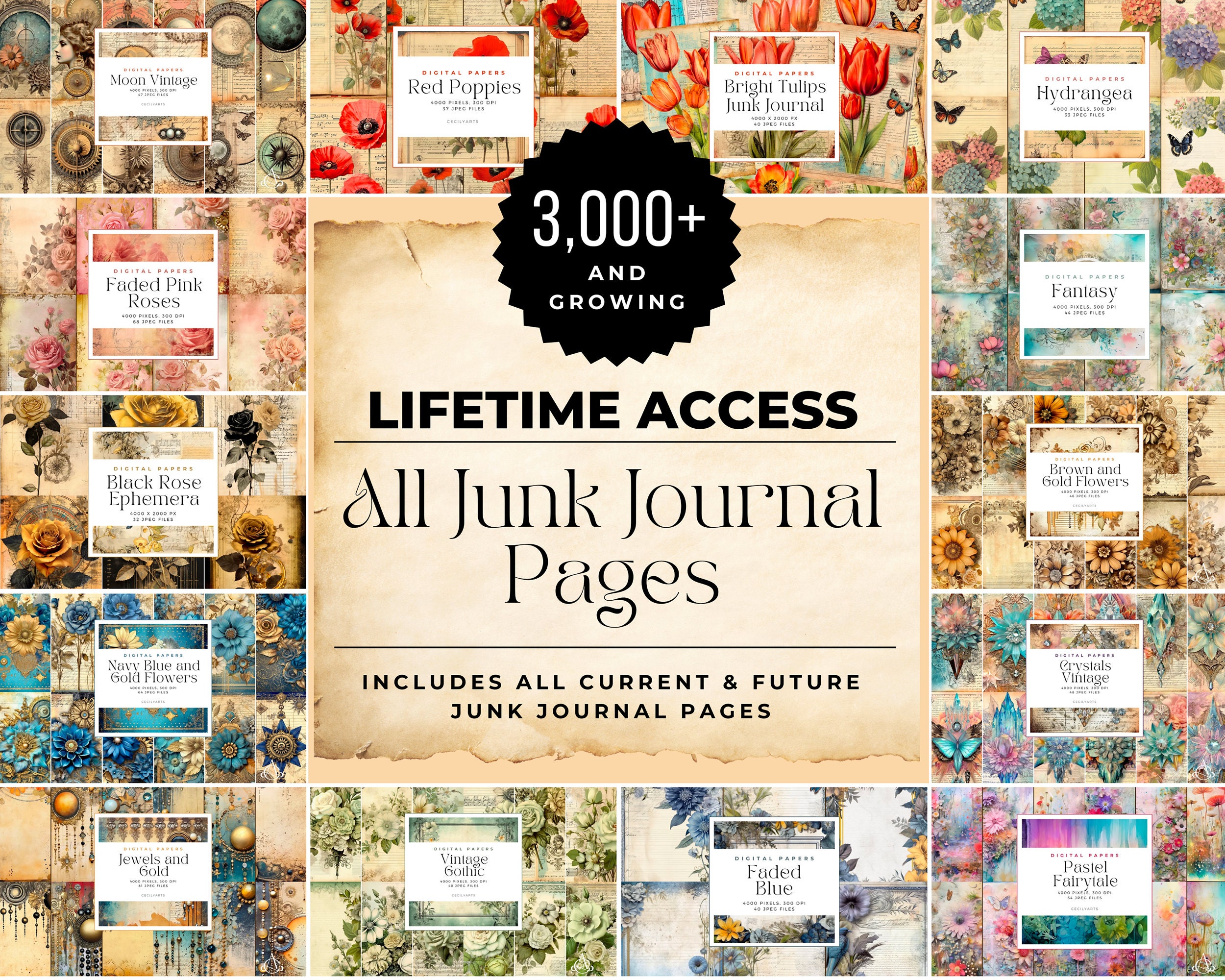 LIFETIME Entire Junk Journal Pages Access! All Past and Future Designs ...