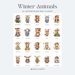 Watercolor Winter Animals Clip Art, Animals Wearing Jackets Watercolor ...