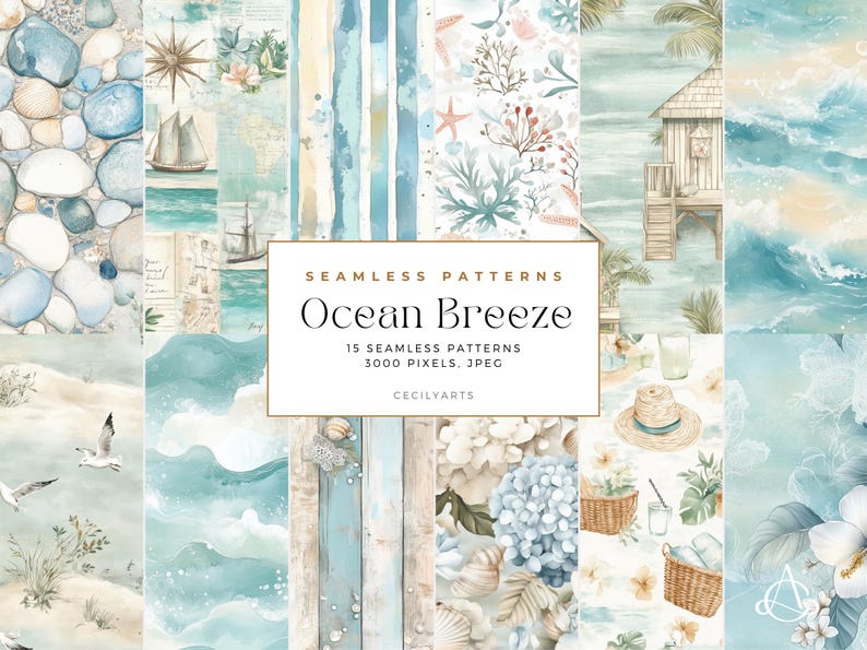 Watercolor Beach Clipart Bundle: Tropical Ocean Scene (digital Download ...