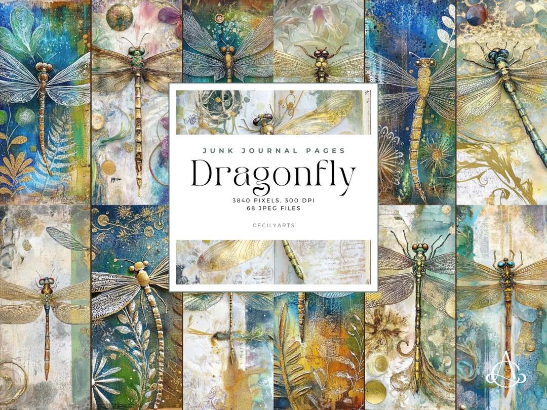 Dragonfly Junk Journal Page, Digital Download JPG, Decorative Paper ...