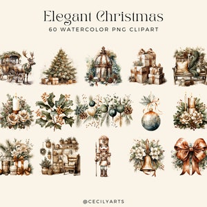 Elegant Christmas PNG, Christmas Bouquets, Watercolor Floral Clipart ...