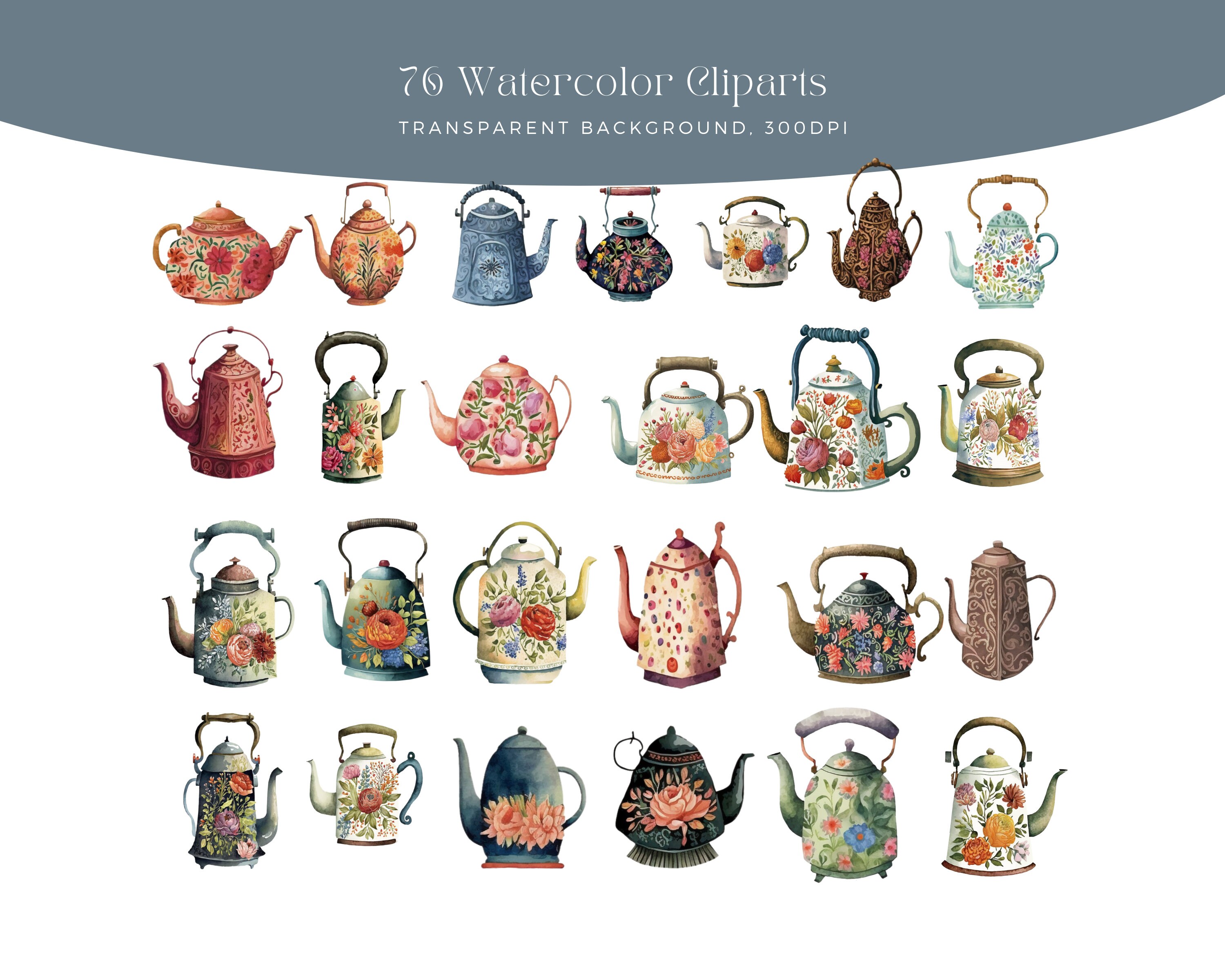Vintage Teapots | Watercolor Teapots | Vintage Graphics | Junk Journal ...