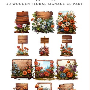 Watercolor Wooden Signs Clipart, Watercolor Floral Clipart Bouquets ...