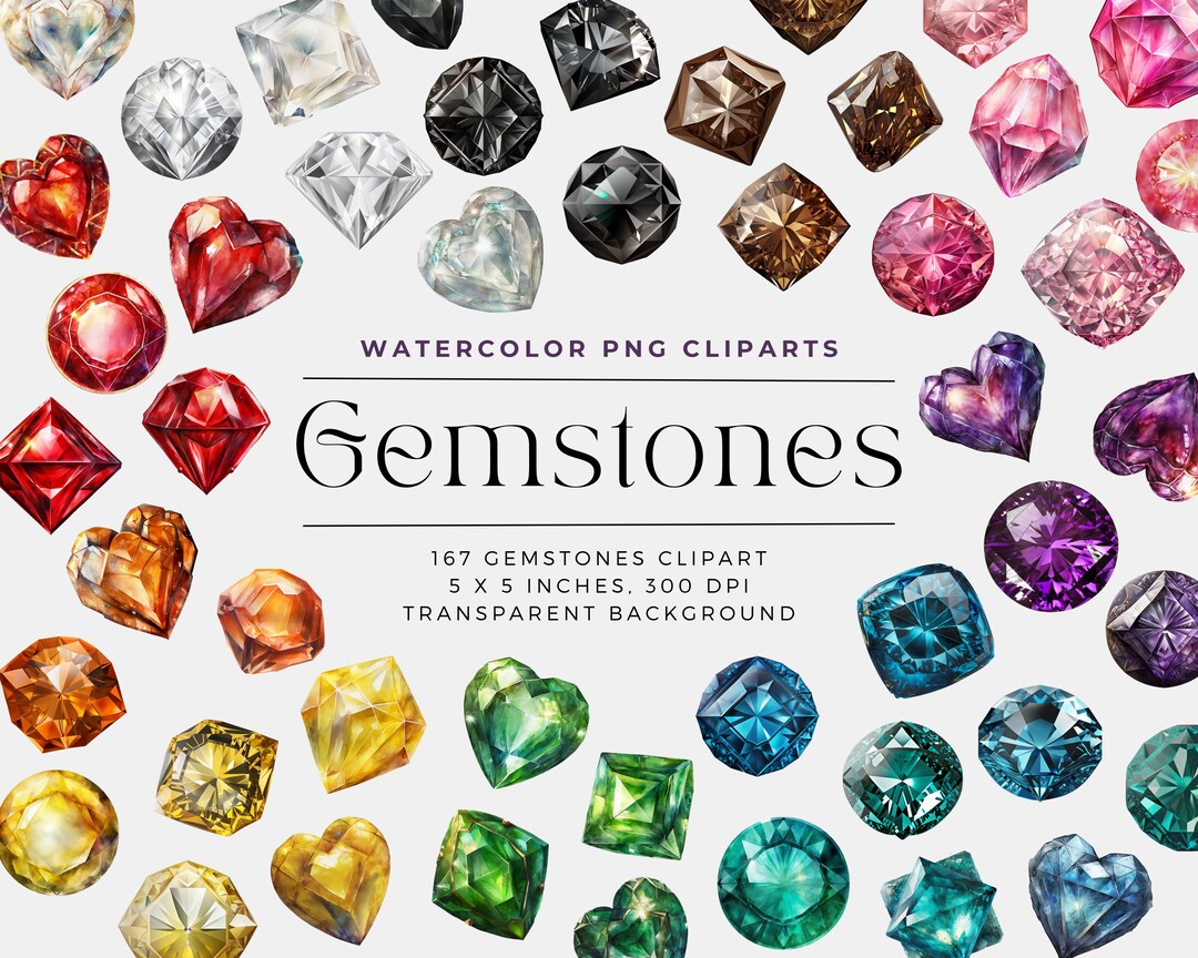 Gemstones PNG, Watercolor Gemstones Clipart, Elements, Commercial Use ...