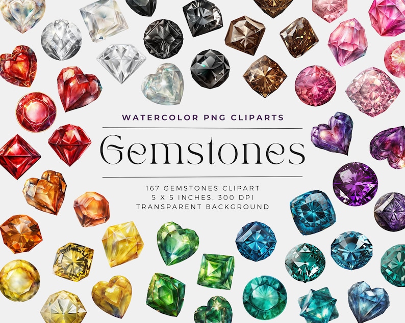 Gemstones PNG Watercolor Gemstones Clipart Elements - Etsy