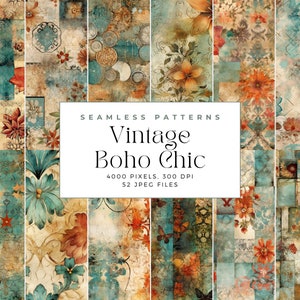 Vintage Boho Chic Seamless Pattern Digital Paper, Vintage Boho Seamless ...