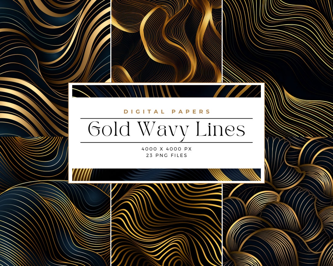 Gold Wavy Lines Digital Paper Backgrounds, Glamorous , Abstract ...