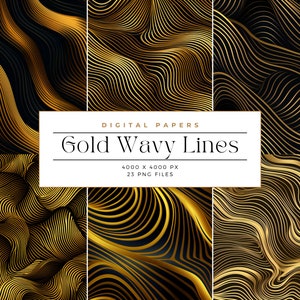 Gold Wavy Lines Digital Paper Backgrounds, Glamorous , Abstract ...
