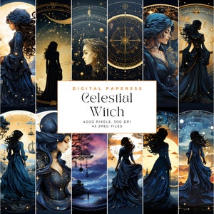 Celestial Witch Backgrounds, Scrapbook Paper Moon Fantasy Collage ...
