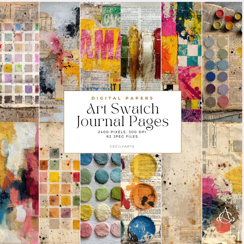 Art Swatch Journal Pages | Mixed Media Junk Journal Papers | Abstract ...