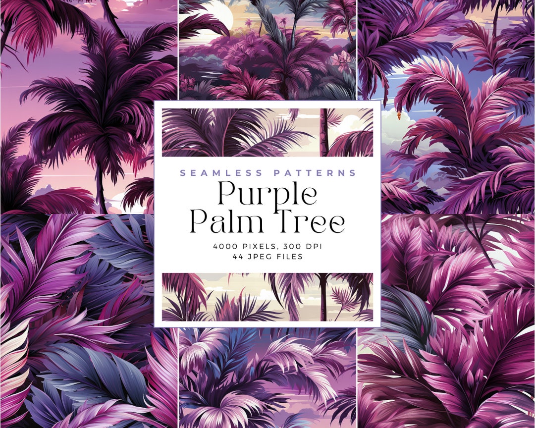 Purple Palm Tree Seamless Pattern Digital Paper, Palm Tree Seamless ...