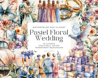 197 Neon Pastel Flowers PNG, Watercolor Floral Clipart Bouquets ...